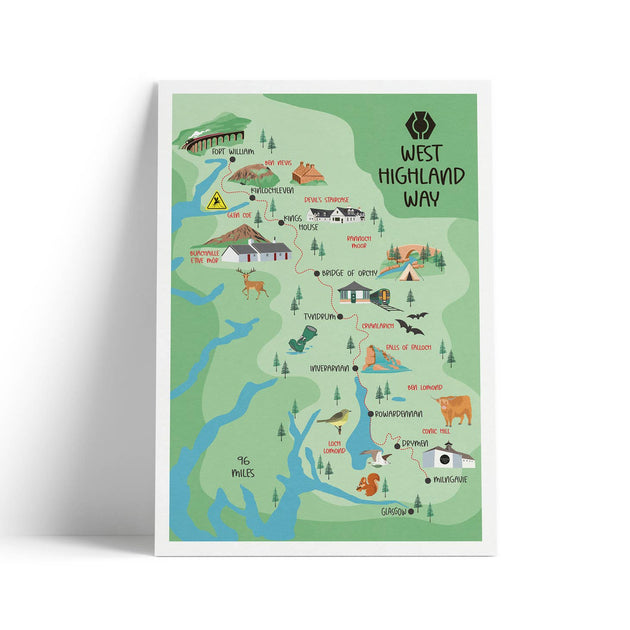West Highland Way map - Illustrated Trail print (available in A3 or A4 ...