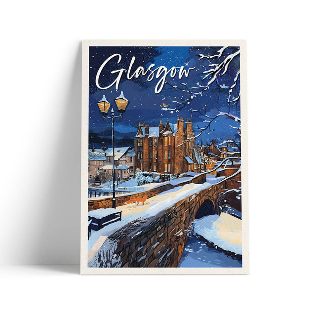 Snuff Mill Bridge with fox, Cathcart, Glasgow A4 travel poster print ...