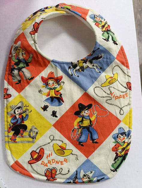 Traditional style bib - retro cowboy kids print | Sunshine No.1