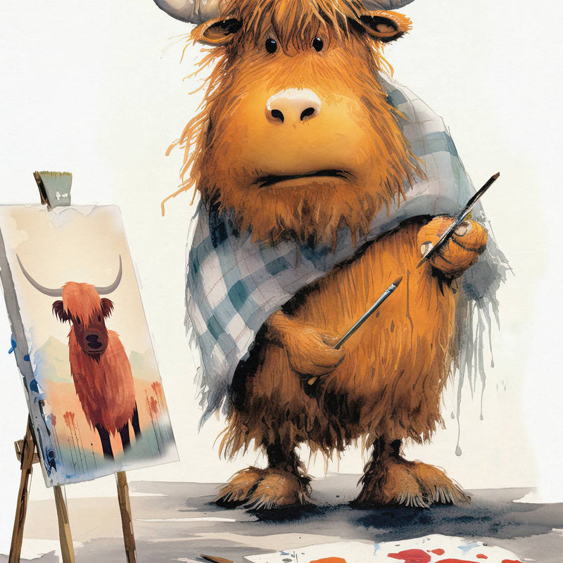 Highland cow portrait artist A4 print | Sunshine No.1