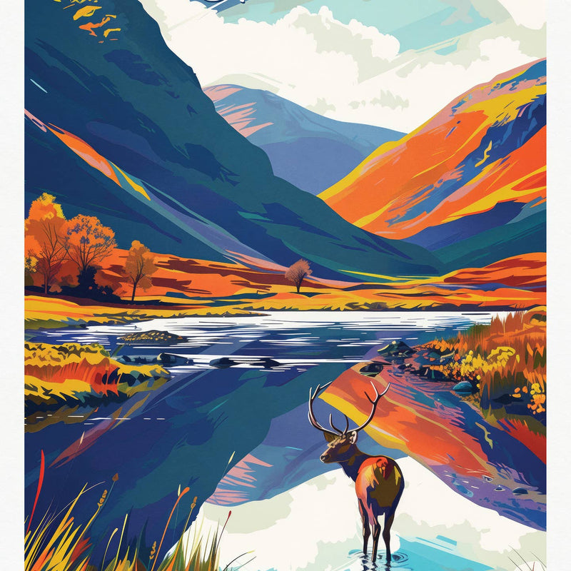 Glencoe Stag A4 travel poster print | Sunshine No.1