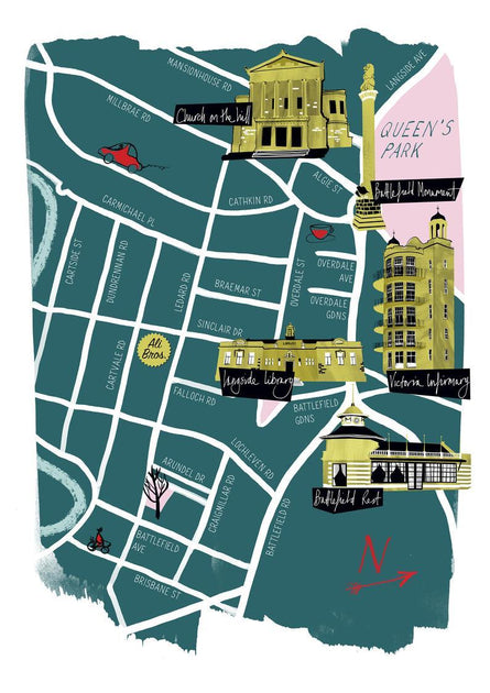 A4 Glasgow map print - Battlefield, Langside & Queen's Park | Sunshine No.1
