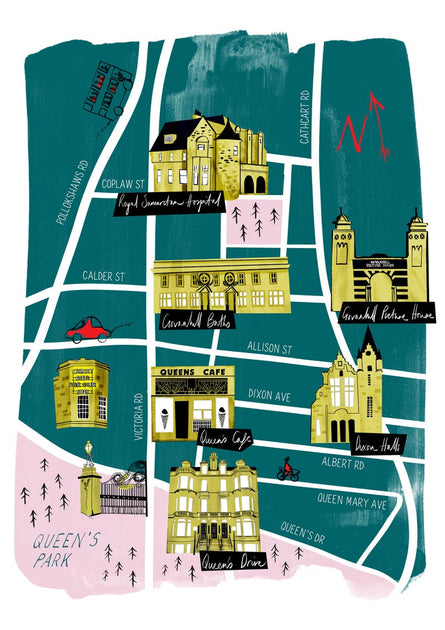 A3 Glasgow map print - Govanhill & Queen's Park | Sunshine No.1